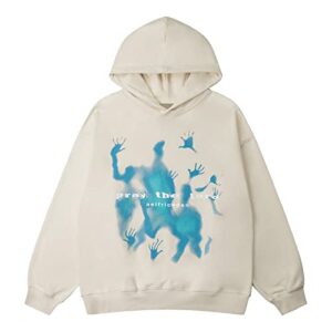 aelfric eden mens vintage bone printed hoodie sweatshirt casual oversized long sleeve streetwear hiphop hooded pullover