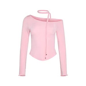 Women's Square Neck Long Sleeve Top Basic Slim Fitted T-Shirt Crop Top Sexy Solid Lace Tee Chic Y2k Aesthetic Clothes