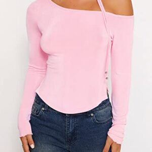 Women's Square Neck Long Sleeve Top Basic Slim Fitted T-Shirt Crop Top Sexy Solid Lace Tee Chic Y2k Aesthetic Clothes