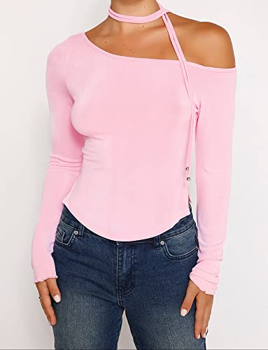 Women's Square Neck Long Sleeve Top Basic Slim Fitted T-Shirt Crop Top Sexy Solid Lace Tee Chic Y2k Aesthetic Clothes