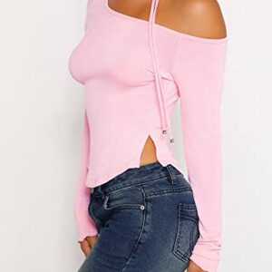 Women's Square Neck Long Sleeve Top Basic Slim Fitted T-Shirt Crop Top Sexy Solid Lace Tee Chic Y2k Aesthetic Clothes