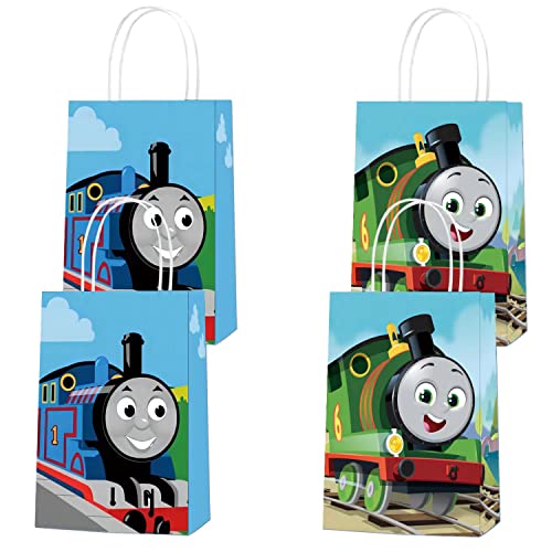 LAROPA 16Pcs Thomas Train Party Paper Bags, Thomas Party Favor Gift Bags Treat Candy Bags for Thomas Train Fans Birthday Party Decoration Supplies, 2 Styles