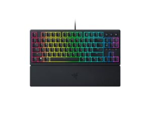 razer ornata v3 tkl gaming keyboard: low-profile keys - mecha-membrane switches - uv-coated keycaps - backlit media keys - 8-zone rgb lighting - spill-resistant - magnetic wrist wrest - classic black