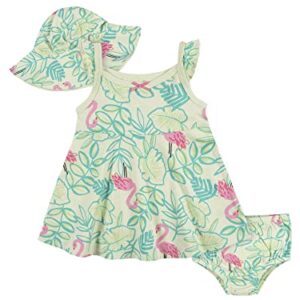 Gerber Baby Girls' 3-Piece Sundress, Diaper Cover and Hat Set, Flamingo