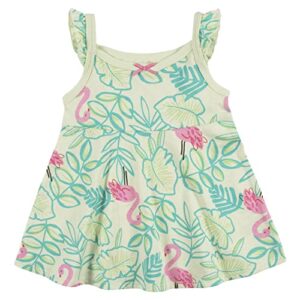 Gerber Baby Girls' 3-Piece Sundress, Diaper Cover and Hat Set, Flamingo