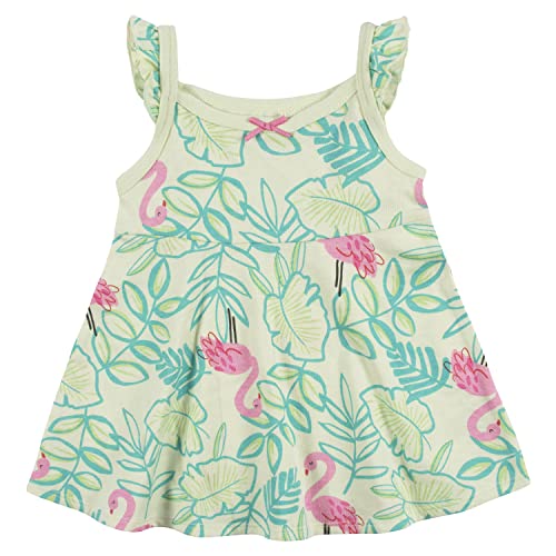 Gerber Baby Girls' 3-Piece Sundress, Diaper Cover and Hat Set, Flamingo