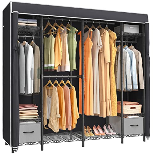 VIPEK V40S Bedroom Armoires Large Wire Garment Rack Covered Clothing Rack for Hanging Clothes Adjustable Portable Closet Custom Freestanding Wardrobe Organizer Storage, Black Rack with Black Cover