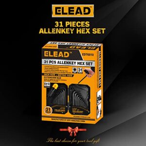 ELEAD 30-Piece Hex Key Set - Allen Wrench Set, SAE and Metric Allen Keys, MM(0.7mm-10mm) SAE(0.028"-3/8), Heat-Treated Steel, Torque Handle, High Leverage, Long & Short Keys, Easy Organization