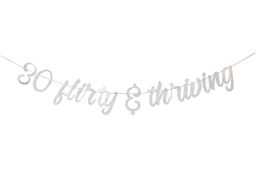 StarsGarden 30 Flirty & Thriving Banner – Talk Thirty to Me Banner It's My Funny Fabulous 30 Banner -Dirty 30th Birthday Banner Decorations - Finally 30 Milestone Happy Birthday Decorations(Silver 30)