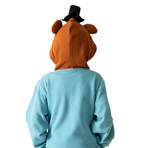 Five Nights At Freddy's Big Face Freddy Hood Long Sleeve Denim Heather Boy's Hooded Sweatshirt-Large