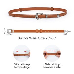 LEACOOLKEY Women Skinny Leather Belt for Dress Western Buckle Adjustable Thin Waist Belt for Jeans