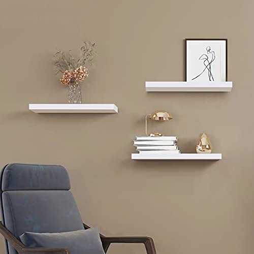 SEMOFO White Floating Shelves for Wall,Set of 3 Floating Shelf Wall Mounted Modern White Wooden Display Wall Shelves for Living Room Bedroom Kitchen Bathroom Kitchen,Length 16.5''