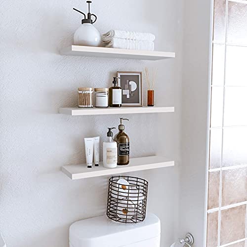 SEMOFO White Floating Shelves for Wall,Set of 3 Floating Shelf Wall Mounted Modern White Wooden Display Wall Shelves for Living Room Bedroom Kitchen Bathroom Kitchen,Length 16.5''