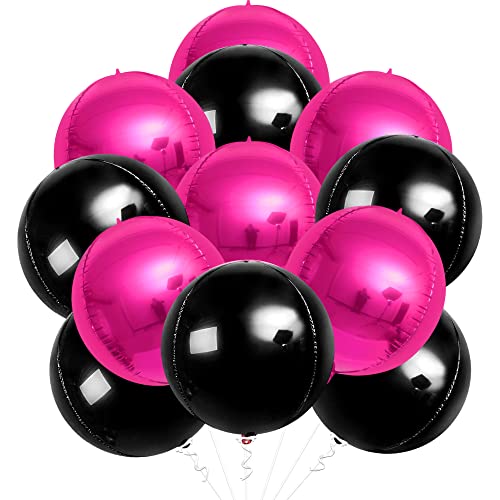 Metallic Black and Hot Pink Balloons - 22 Inch, Pack of 24 | 360 Degree 4D Black Foil Balloons, Metallic Hot Pink Balloons | Hot Pink Party Decorations | Black Mylar Balloons, Hot Pink Foil Balloons