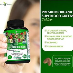 Potent Garden 2-Pack Organic Superfood Greens, Fruit and Veggie Supplement Rich in Vitamins & Antioxidants with Alfalfa, Beet Root & Tart Cherry to Boost Energy, Immunity & Gut Health, 120 Ct