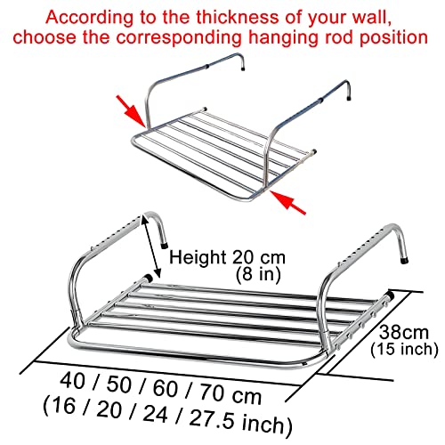 whalebee Laundry Drying Rack Multifunctional Adjustable Clothes Drying Racks Stainless Steel Laundry Rack Space Saving for Indoor and Outdoor - Balcony Windowsill Railings ( Size : 40cm )