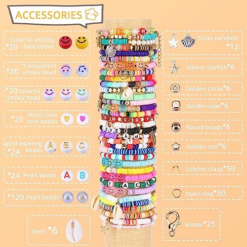 SJZWSD Friendship Bracelet Kit - 13000pcs Polymer Clay & Glass Seed Beads, 48 Colors, 6mm Heishi & 416 Letters Beads for Bracelet Making & Friendship Bead Creations