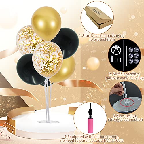 TONIFUL 6 Set Balloon Centerpieces for Table Black Gold Confetti Balloon Stand Kit for 2023 Graduation Party Decoration Birthday Wedding Anniversary Table Party Decorations