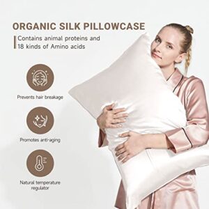 THXSILK 100% Pure Mulberry Silk Pillowcase for Hair and Skin, Highest 6A+ Grade Pure Silk Pillow Case Standard Size, Real Silk Pillowcase with Concealed Zipper(White, Standard)