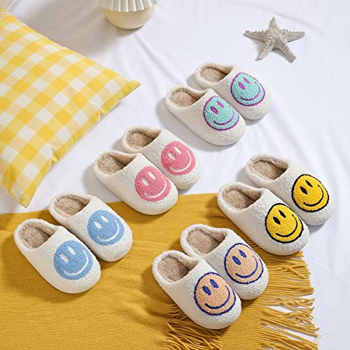 COVS Cute Kids Smile Face Slippers for Girls Boys Soft Plush Happy Face Slippers Non-Slip Toddler Warm House Slippers Little kids smile slippers Indoor Outdoor（Pink 20/21）