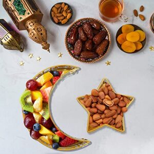 YumSur Eid Mubarak Moon Star Tray, Islam Muslim Al-Fitr Iftar Party Food Serving Tray, Ramadan Metal Platters Table Decor for Breakfast Dinner Dessert Pastry Display Holder Decoration Ornament