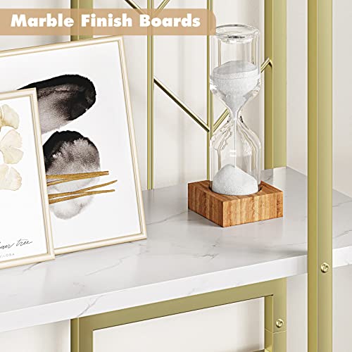 IDEALHOUSE Bookshelf 6 Tier Bookcase Modern Storage Rack Shelf Tall Standing Bookshelves with Metal Frame Large Unique Display Racks Wood Book Shelf for Bedroom, Living Room, Home Office, White/Gold