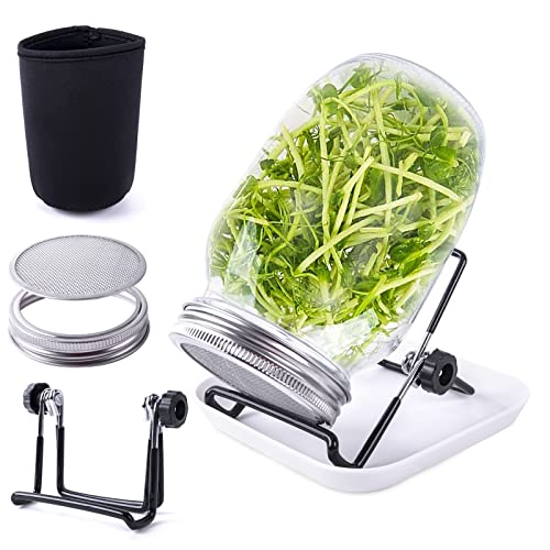 Seed Sprouting Jar Kit with 1 Wide Mouth Mason Jars Bean Sprouts Growing Kit Microgreens Growing Jar with Mesh Screen Lids Sprouter Sprouts Maker for Growing Broccoli, Alfalfa, Mung Bean