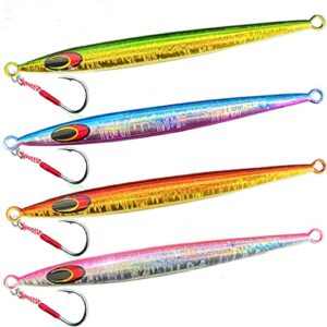 [4 pcs] fishing saltwater jigs speed slow jigging pitching lures 80g/200g, vertical jigging artificial lures jigging hard lure fishing jigs glow lead jig for tuna,grouper, bass, salmon (80g/2.82oz)