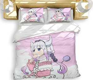 akardo kobayashi dragon bonne duvet covers anime kanna tohru soft microfiber washed duvet cover set 3 pieces with zipper closure,beding set (01,twin (68"x86"))