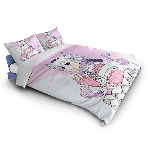 AKARDO Kobayashi Dragon Bonne Duvet Covers Anime Kanna Tohru Soft Microfiber Washed Duvet Cover Set 3 Pieces with Zipper Closure,Beding Set (01,Twin (68"x86"))