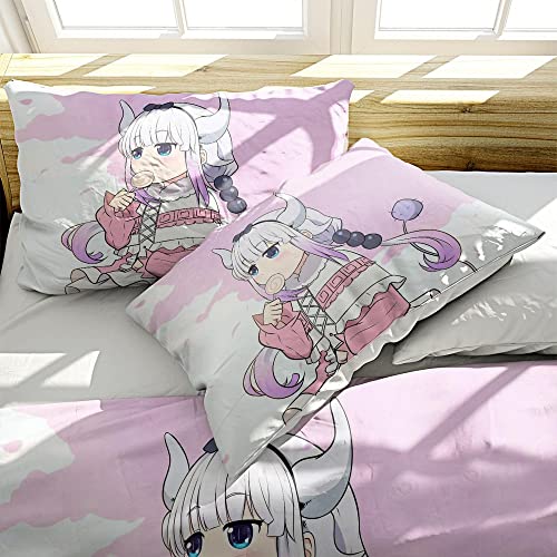 AKARDO Kobayashi Dragon Bonne Duvet Covers Anime Kanna Tohru Soft Microfiber Washed Duvet Cover Set 3 Pieces with Zipper Closure,Beding Set (01,Twin (68"x86"))