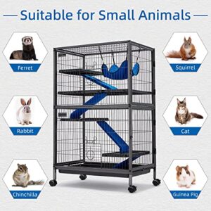 HABUTWAY 50''H Metal Small Animal Cages, Rolling Ferret Cage with Removable Ramps, Lagre Critter Nation Cage for Chinchillas/Guinea Pigs/Rabbit, Rat Cages with Hammock & 5 Tiers, Black