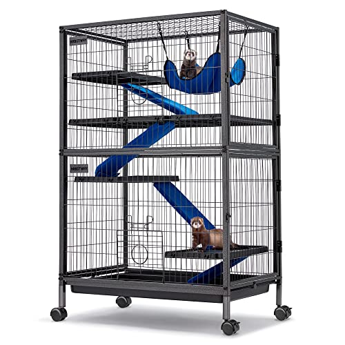 HABUTWAY 50''H Metal Small Animal Cages, Rolling Ferret Cage with Removable Ramps, Lagre Critter Nation Cage for Chinchillas/Guinea Pigs/Rabbit, Rat Cages with Hammock & 5 Tiers, Black