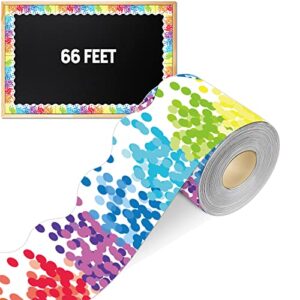 aberlls rainbow confetti border trim, roll 66ft bulletin board borders, poster board decorating supplies, decoration strips for bulletin board trim, teacher student use for classroom décor