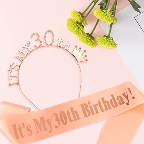 ACO-UINT 30th Birthday Crown for Women, Cute Birthday Sash & Birthday Headband for Women Set, Sweet Birthday Headband 30th Birthday Decorations Birthday Gifts for Women