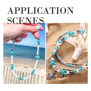 Crafans 820Pcs Turquoise Beads Kits with Alloy Dangle Charms Large Hole Alloy European Beads, Rondelle Turtle Cross Gemstone Beads Bracelet Making Kit for Jewelry Making