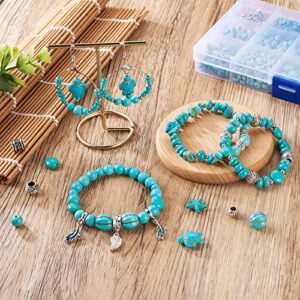 Crafans 820Pcs Turquoise Beads Kits with Alloy Dangle Charms Large Hole Alloy European Beads, Rondelle Turtle Cross Gemstone Beads Bracelet Making Kit for Jewelry Making