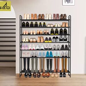 MISSLO 4 Tier Long Shoe Organizer for Closet Shoe Rack for Bedroom Closet Floor Shoe Shelf for Entryway Storage Stackable Wide Shoe Shelf Stores 30 Pairs of Men Sneakers, Black