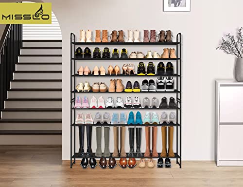 MISSLO 4 Tier Long Shoe Organizer for Closet Shoe Rack for Bedroom Closet Floor Shoe Shelf for Entryway Storage Stackable Wide Shoe Shelf Stores 30 Pairs of Men Sneakers, Black