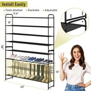 MISSLO 4 Tier Long Shoe Organizer for Closet Shoe Rack for Bedroom Closet Floor Shoe Shelf for Entryway Storage Stackable Wide Shoe Shelf Stores 30 Pairs of Men Sneakers, Black