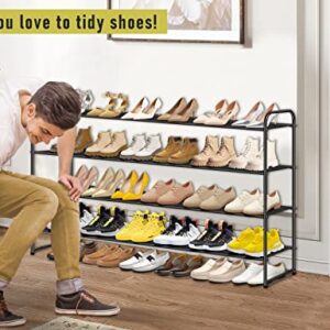 MISSLO 4 Tier Long Shoe Organizer for Closet Shoe Rack for Bedroom Closet Floor Shoe Shelf for Entryway Storage Stackable Wide Shoe Shelf Stores 30 Pairs of Men Sneakers, Black