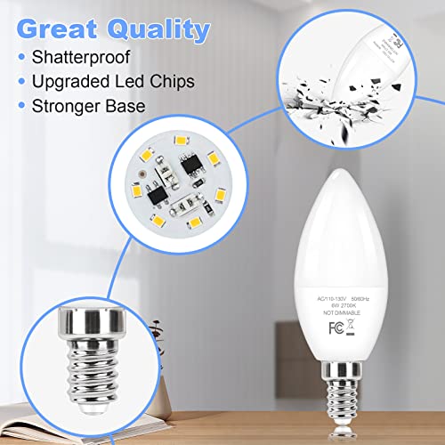 Odnora E12 Candelabra LED Light Bulbs 60W Equivalent, 5000K 6W 450 Lumens Chandelier Light Bulbs, Daylight White LED Ceiling Fan Light Bulbs, B11 Candle Light Bulbs Small Base, Non-dimmable 6 Packs