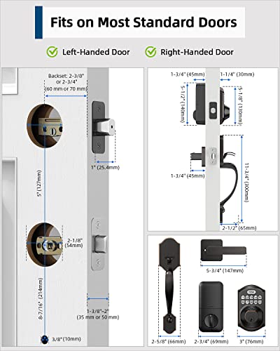 Fingerprint Keyless Entry Door Lock with Handle - TEEHO TE002H Smart Keypad Deadbolt Set for Front Door - 0.3s Biometric Identify - Auto Lock - IP54 Waterproof - Oil Rubbed Bronze