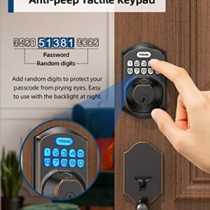 Fingerprint Keyless Entry Door Lock with Handle - TEEHO TE002H Smart Keypad Deadbolt Set for Front Door - 0.3s Biometric Identify - Auto Lock - IP54 Waterproof - Oil Rubbed Bronze