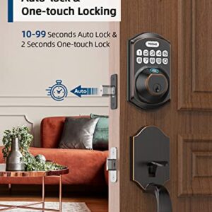 Fingerprint Keyless Entry Door Lock with Handle - TEEHO TE002H Smart Keypad Deadbolt Set for Front Door - 0.3s Biometric Identify - Auto Lock - IP54 Waterproof - Oil Rubbed Bronze