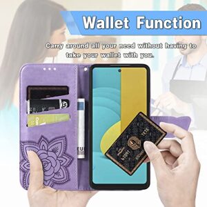 CCSmall for Oppo A17 Wallet Case for Women Girls, Shiny Butterfly Flower PU Leather Cover with Card Slot Holder Flip Phone Case for Oppo A17 Rhinestone Purple