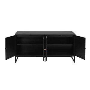 QEIUZON Modern Sideboard Cabinet, Accent Storage Cabinet with Rattan Doors and Adjustable Shelves, Freestanding Sideboard Storage Cabinet for Kitchen Dining Living Room Hallway Office (Black)