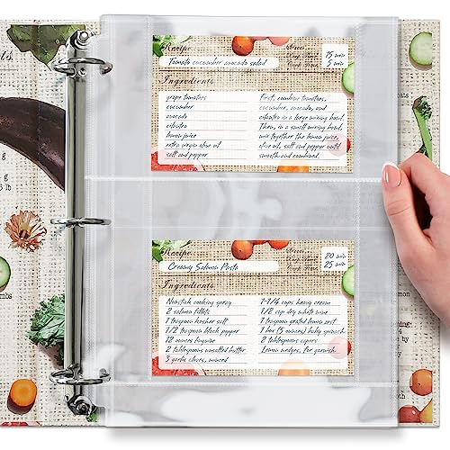 Recipe Card Protectors 4x6, Pack of 25 Top-Loading Crystal Clear Recipe Card Sleeves with 2 Pockets for 3 Ring Binder, Plastic Index Card Protector for Kitchen Cookbook (25 Pack, 4 x 6'' - 2 Pocket)