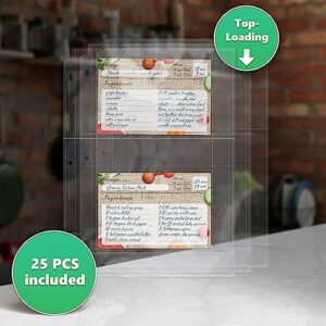 Recipe Card Protectors 4x6, Pack of 25 Top-Loading Crystal Clear Recipe Card Sleeves with 2 Pockets for 3 Ring Binder, Plastic Index Card Protector for Kitchen Cookbook (25 Pack, 4 x 6'' - 2 Pocket)