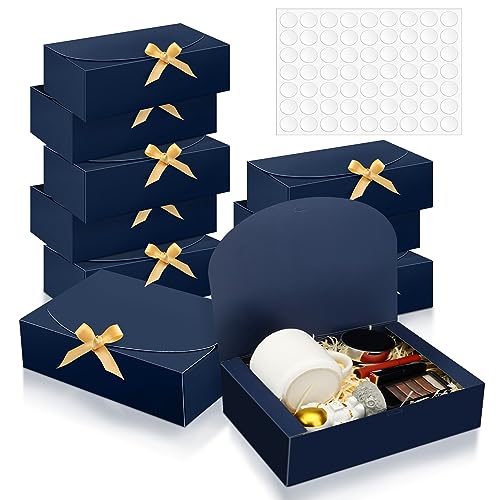 SWANGSA 11 Set Gift Boxes with Lids, 10.6''x8''x3'' Blue Kraft Paper Gift Boxes For Presents, Bridesmaid Proposal Box with Ribbon and 60pcs Adhesive Dots, for Wedding, Packaging wedding favors, Present, Birthday, Cupcake Boxes